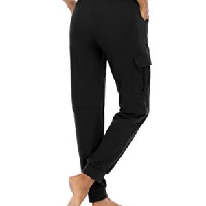 DIBAOLONG Womens Cargo Pants Lightweight Hiking Joggers Quick Dry Athletic Workout Sweatpants with Pockets Black M