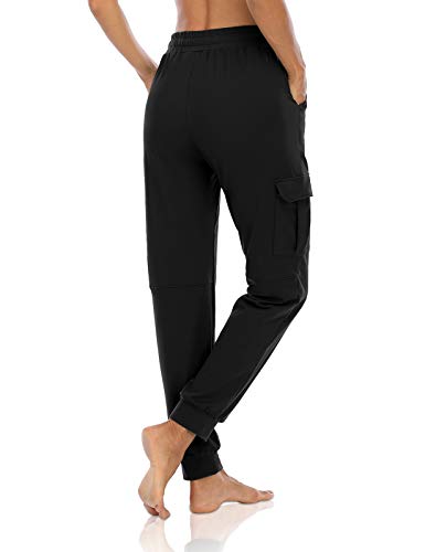 DIBAOLONG Womens Cargo Pants Lightweight Hiking Joggers Quick Dry Athletic Workout Sweatpants with Pockets Black M