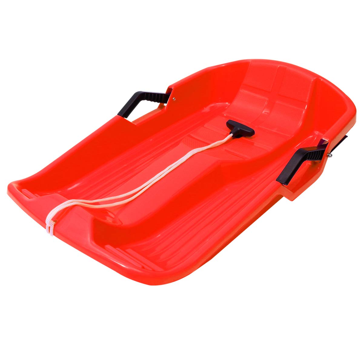 BESPORTBLE Snow Sled Toboggan Sled Plastic Sport Toboggan Winter Snow Sled Downhill Snow Board with Pull Rope Red