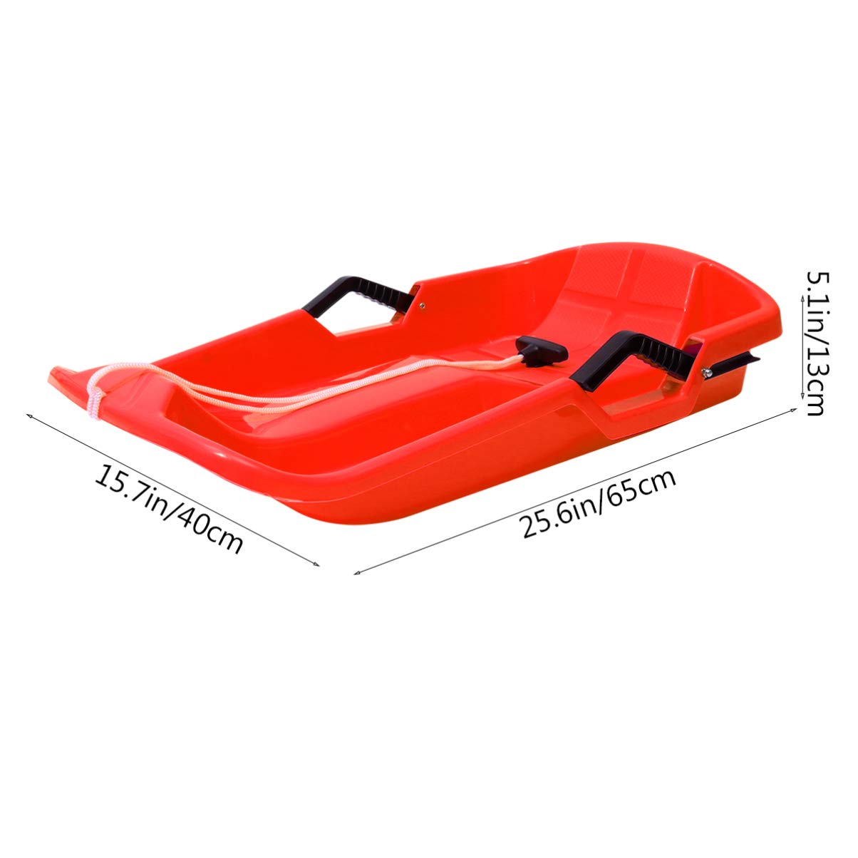 BESPORTBLE Snow Sled Toboggan Sled Plastic Sport Toboggan Winter Snow Sled Downhill Snow Board with Pull Rope Red