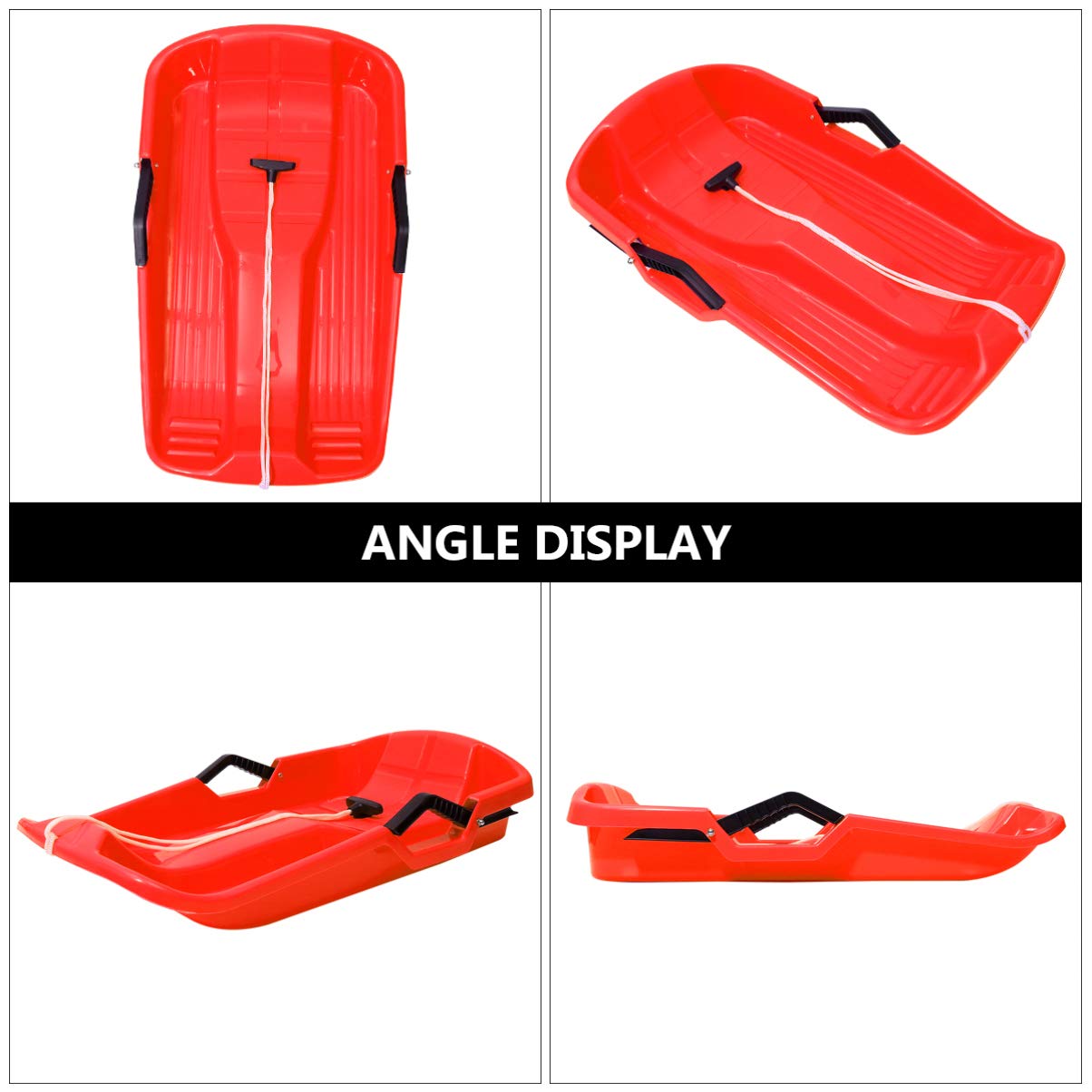 BESPORTBLE Snow Sled Toboggan Sled Plastic Sport Toboggan Winter Snow Sled Downhill Snow Board with Pull Rope Red