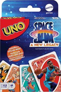 mattel games uno space jam: a new legacy themed card game featuring 112 cards with movie graphics, kid, movie & sports fan gift ages 7 years & older.