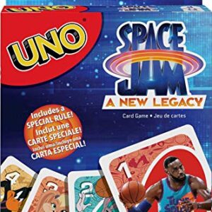 Mattel Games UNO Space Jam: A New Legacy Themed Card Game Featuring 112 Cards with Movie Graphics, Kid, Movie & Sports Fan Gift Ages 7 Years & Older.