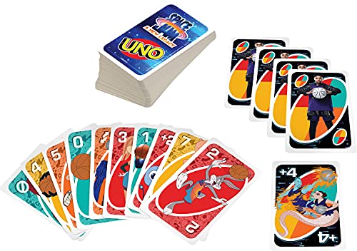 Mattel Games UNO Space Jam: A New Legacy Themed Card Game Featuring 112 Cards with Movie Graphics, Kid, Movie & Sports Fan Gift Ages 7 Years & Older.