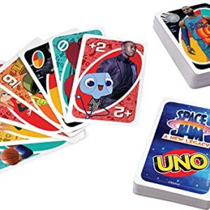 Mattel Games UNO Space Jam: A New Legacy Themed Card Game Featuring 112 Cards with Movie Graphics, Kid, Movie & Sports Fan Gift Ages 7 Years & Older.