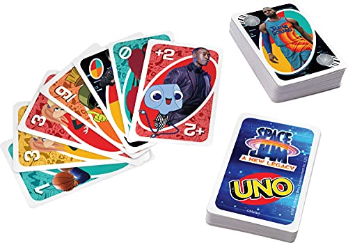 Mattel Games UNO Space Jam: A New Legacy Themed Card Game Featuring 112 Cards with Movie Graphics, Kid, Movie & Sports Fan Gift Ages 7 Years & Older.