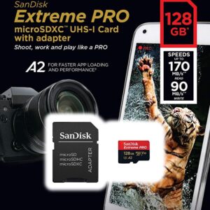 SanDisk Extreme PRO (UHS-1 U3 / V30) A2 128GB MicroSD Memory Card (2 Pack) for GoPro Hero9 Camera (Hero 9 Black) SDSQXCY-128G-GN6MA Bundle with (1) Everything But Stromboli SD & Micro SDXC Card Reader