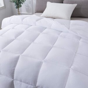 KASENTEX Premium Soft Striped All Season Down Alternative Comforter, Cozy Fluffy Plush Microfiber Bed Bedding Reversible Duvet Insert, Light White, Twin/Twin XL Size