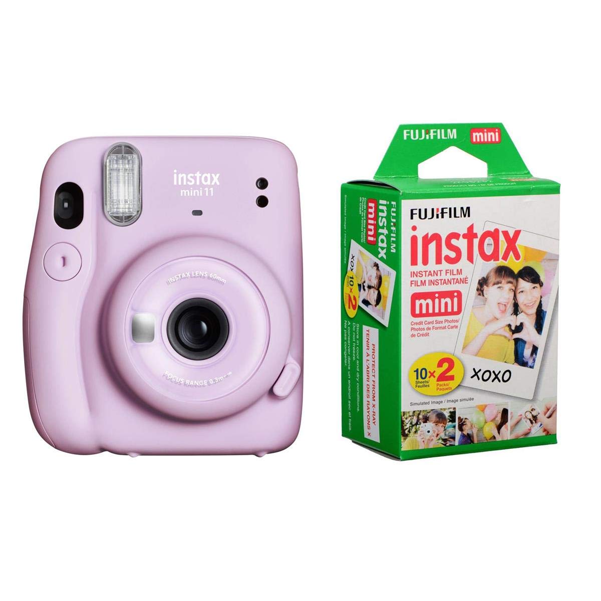 Fujifilm Instax Mini 11 Instant Film Camera, Lilac Purple instax Mini Instant Daylight Film Twin Pack, 20 Exposures