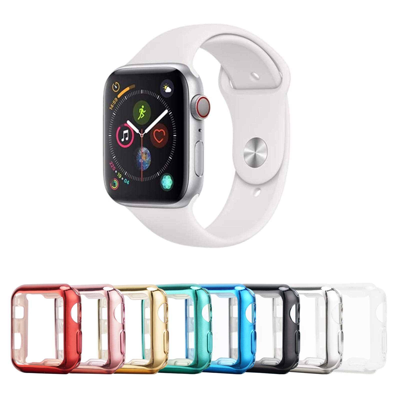 Tranesca 38mm Case Compatible with Apple Watch - Screen Protector with Built-in HD Clear Ultra Thin TPU Cover for Apple Watch Series 2 and Series 3 (Clear+Black+Gold+Rose Gold+Red+Blue+Green+Silver)