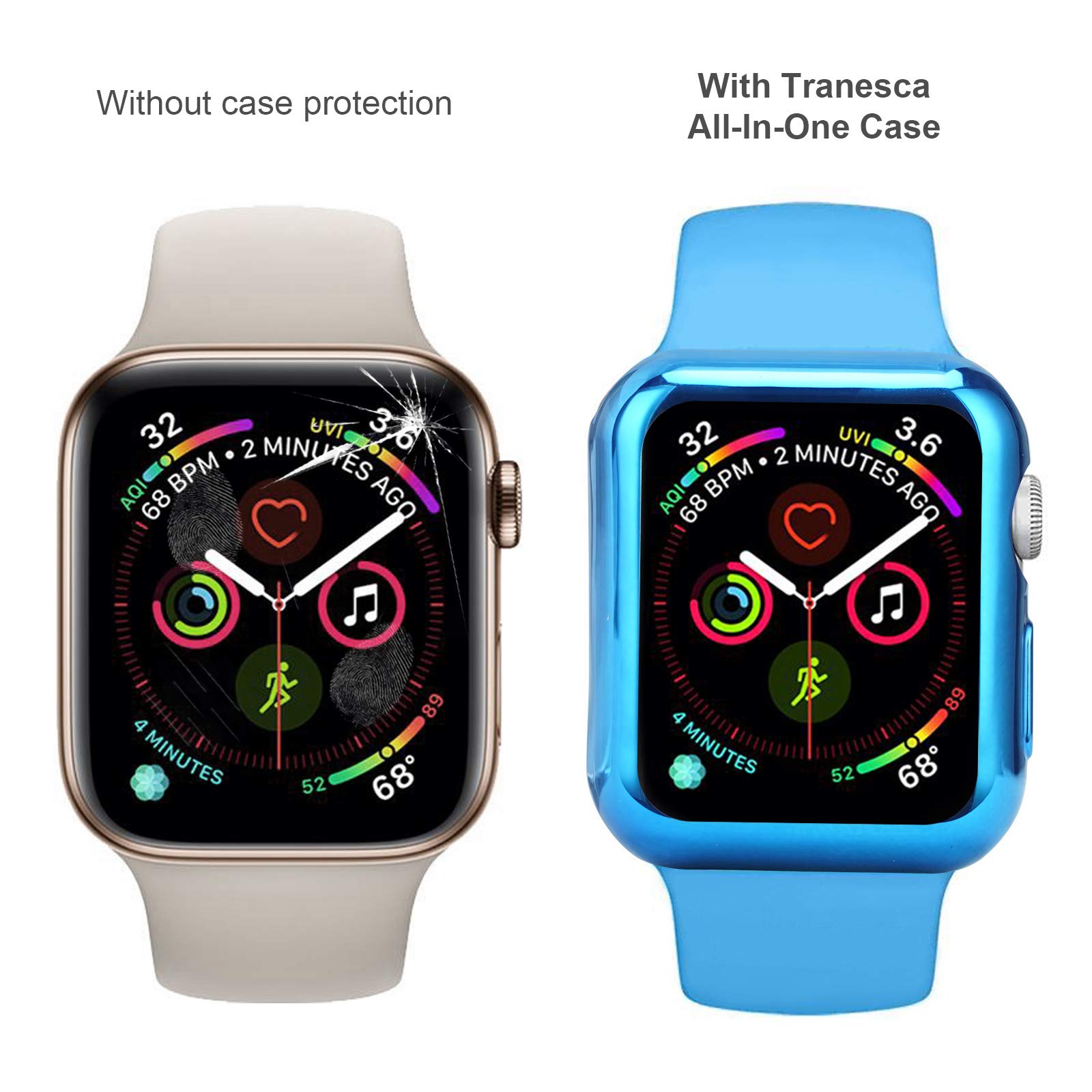 Tranesca 38mm Case Compatible with Apple Watch - Screen Protector with Built-in HD Clear Ultra Thin TPU Cover for Apple Watch Series 2 and Series 3 (Clear+Black+Gold+Rose Gold+Red+Blue+Green+Silver)