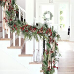 Artiflr 6 Feet Berry Garland Christmas Pine Garland with Berries Pinecones Cypress Winter Artificial Greenery Garland for Indoor Outdoor Garden Gate Home Table Runner Centerpiece Decoration Decoration