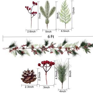 Artiflr 6 Feet Berry Garland Christmas Pine Garland with Berries Pinecones Cypress Winter Artificial Greenery Garland for Indoor Outdoor Garden Gate Home Table Runner Centerpiece Decoration Decoration