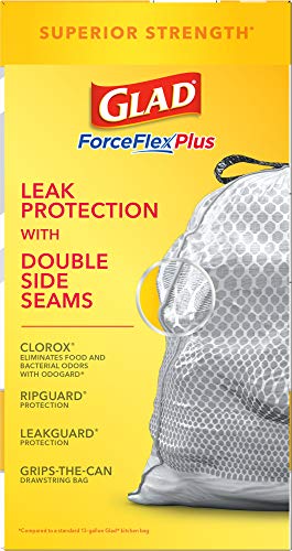 Glad Trash Bags, Tall Kitchen Garbage Bags ForceFlex Plus with Clorox, 13 Gallon, Lemon Fresh Bleach Scent 90 Count (Package May Vary), White-gray, Lemon Fresh