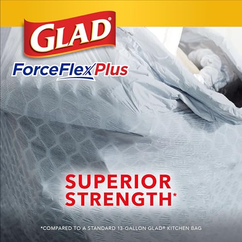 Glad Trash Bags, Tall Kitchen Garbage Bags ForceFlex Plus with Clorox, 13 Gallon, Lemon Fresh Bleach Scent 90 Count (Package May Vary), White-gray, Lemon Fresh