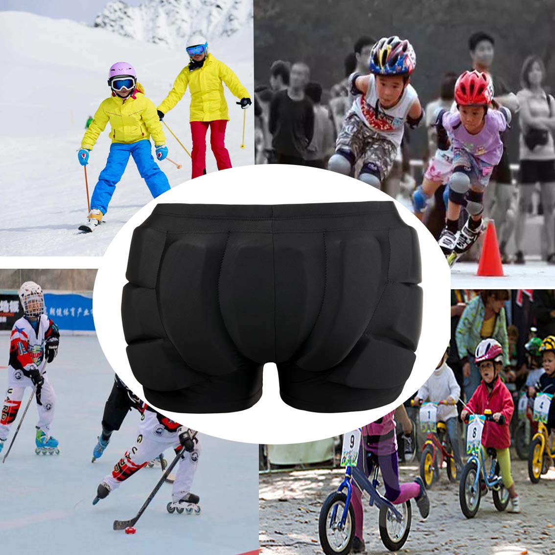 Reomoto Kids Hip Protection Pads Shorts Skiing Skating Snowboard Hip Protection Pads EVA 3D Padded Hip Bone Protection Pants for Teenagers Youth (Black, L)