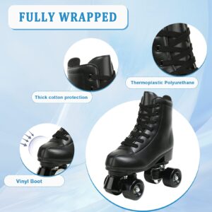 jessie Leather Roller Skates Roller Skates for Women Outdoor and Indoor Adjustable Four-Wheel Premium Roller Skates for Women Men Boys and Girls (Black wheel,8.5)