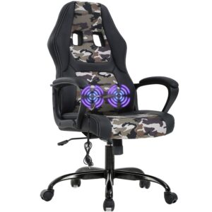 racing gaming chair home office chair ergonomic desk chair massage pu leather computer chair with lumbar support headrest armrest task rolling swivel chair for adults(camo)