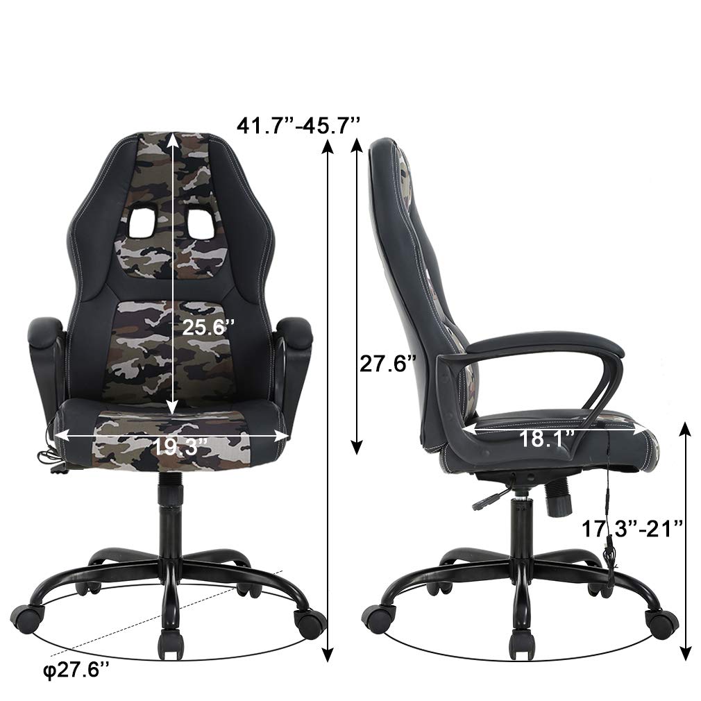 Racing Gaming Chair Home Office Chair Ergonomic Desk Chair Massage PU Leather Computer Chair with Lumbar Support Headrest Armrest Task Rolling Swivel Chair for Adults(Camo)