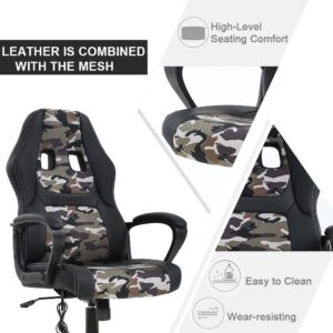 Racing Gaming Chair Home Office Chair Ergonomic Desk Chair Massage PU Leather Computer Chair with Lumbar Support Headrest Armrest Task Rolling Swivel Chair for Adults(Camo)