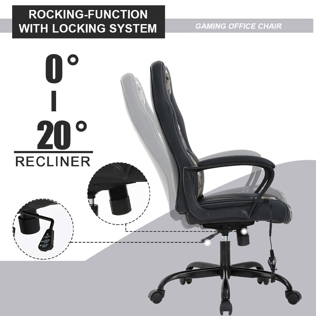 Racing Gaming Chair Home Office Chair Ergonomic Desk Chair Massage PU Leather Computer Chair with Lumbar Support Headrest Armrest Task Rolling Swivel Chair for Adults(Camo)