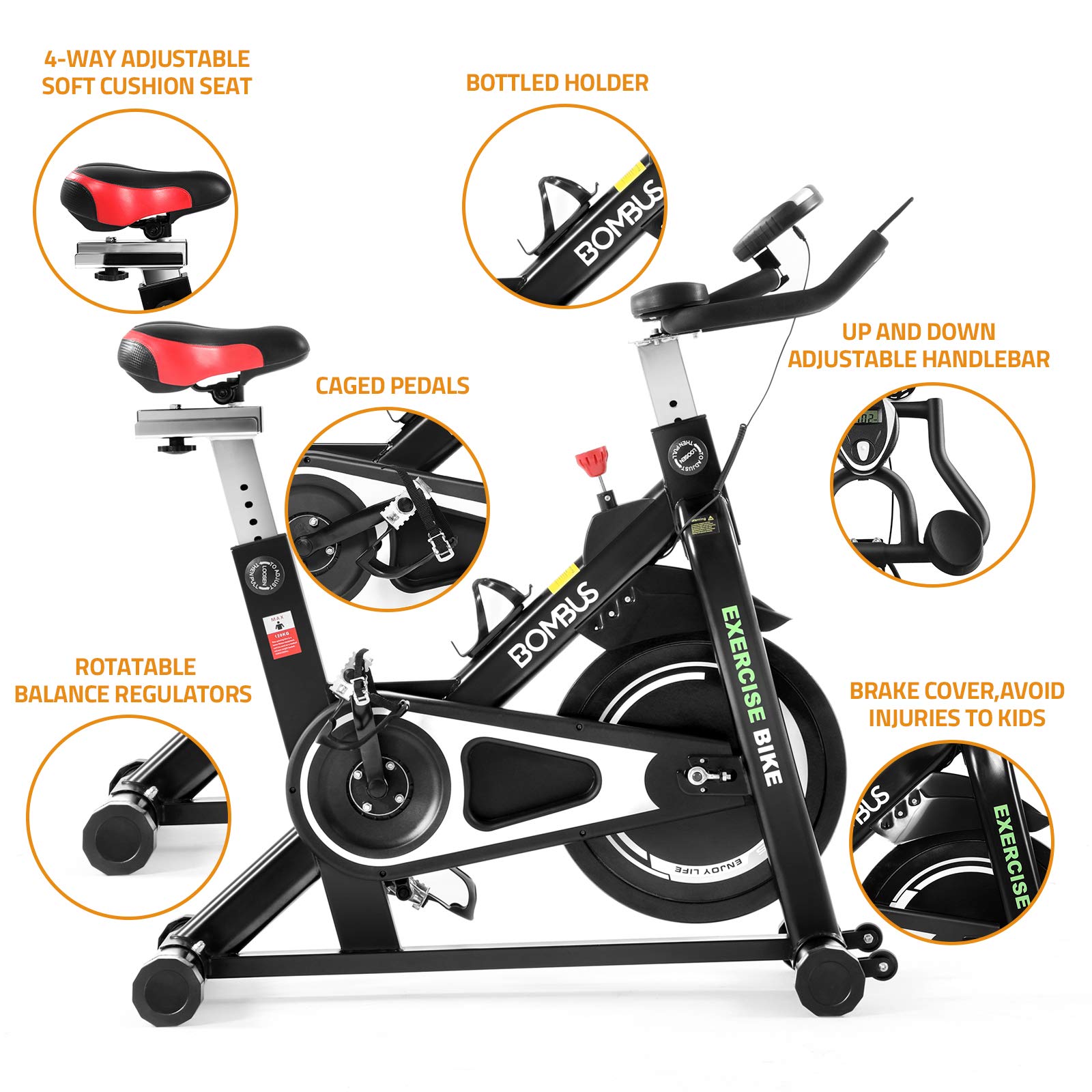 Spin Bike Smart Excersize Stationary Bikes for Home with Screen Magnetic Resistance Indoor Cycling 260lb Capacity