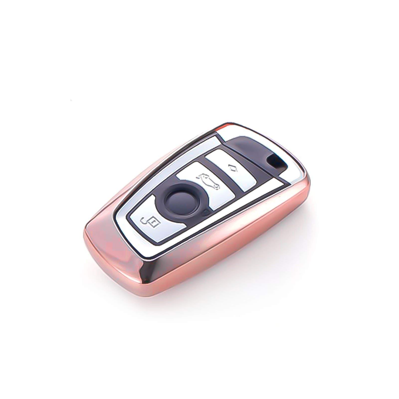 Xotic Tech Rose Gold Soft TPU Key Fob Shell Skin Cover, Compatible with BMW 1 2 3 5 6 7 Series X1 X3 X4 X5 X6 M Models GT3 GT5 F12 F20 F21 F22 F25 F30 F31 GT3 GT5 Z4 Smart Keyless Entry Key