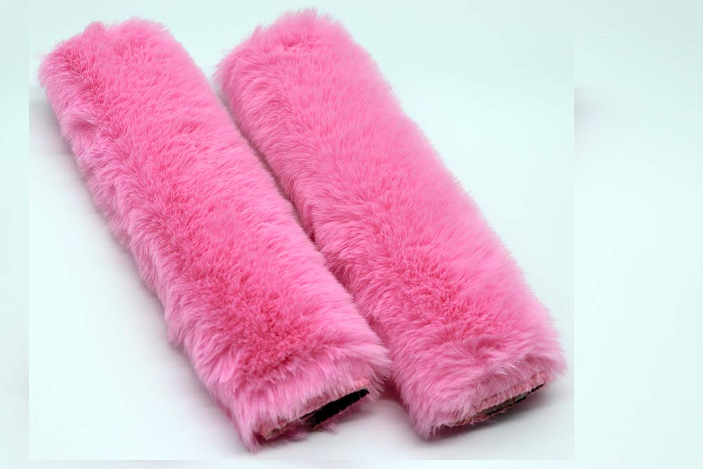 Pinbola 5pcs in 1 Set Faux Wool Steering Wheel Cover Soft Fluffy Handbrake Cover & Gear Shift Cover & 2pcs Seat Belt Shoulder Pads Warm Universal Fit for 15 Inch (Pink)