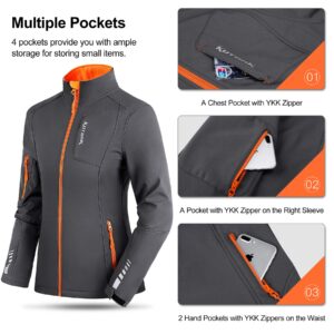 KUTOOK Hiking Jacket Women Running Cycling Jackets for Women Thermal Fleece Lined Reflective Gray X-Small