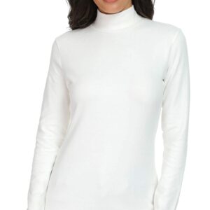 HieasyFit Women's Cotton Mock Turtleneck Basic Thermal Top White X-Large