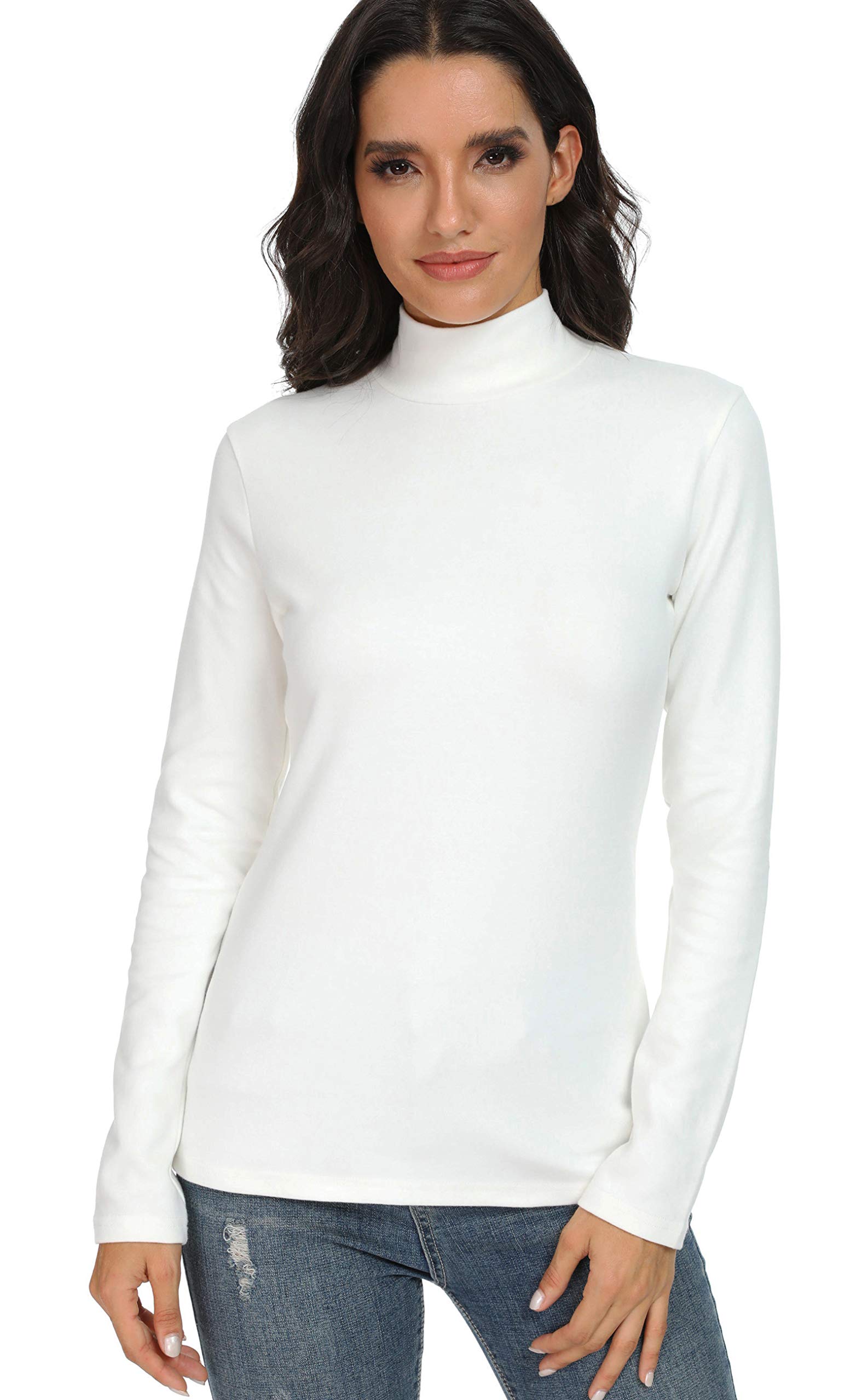 HieasyFit Women's Cotton Mock Turtleneck Basic Thermal Top White X-Large