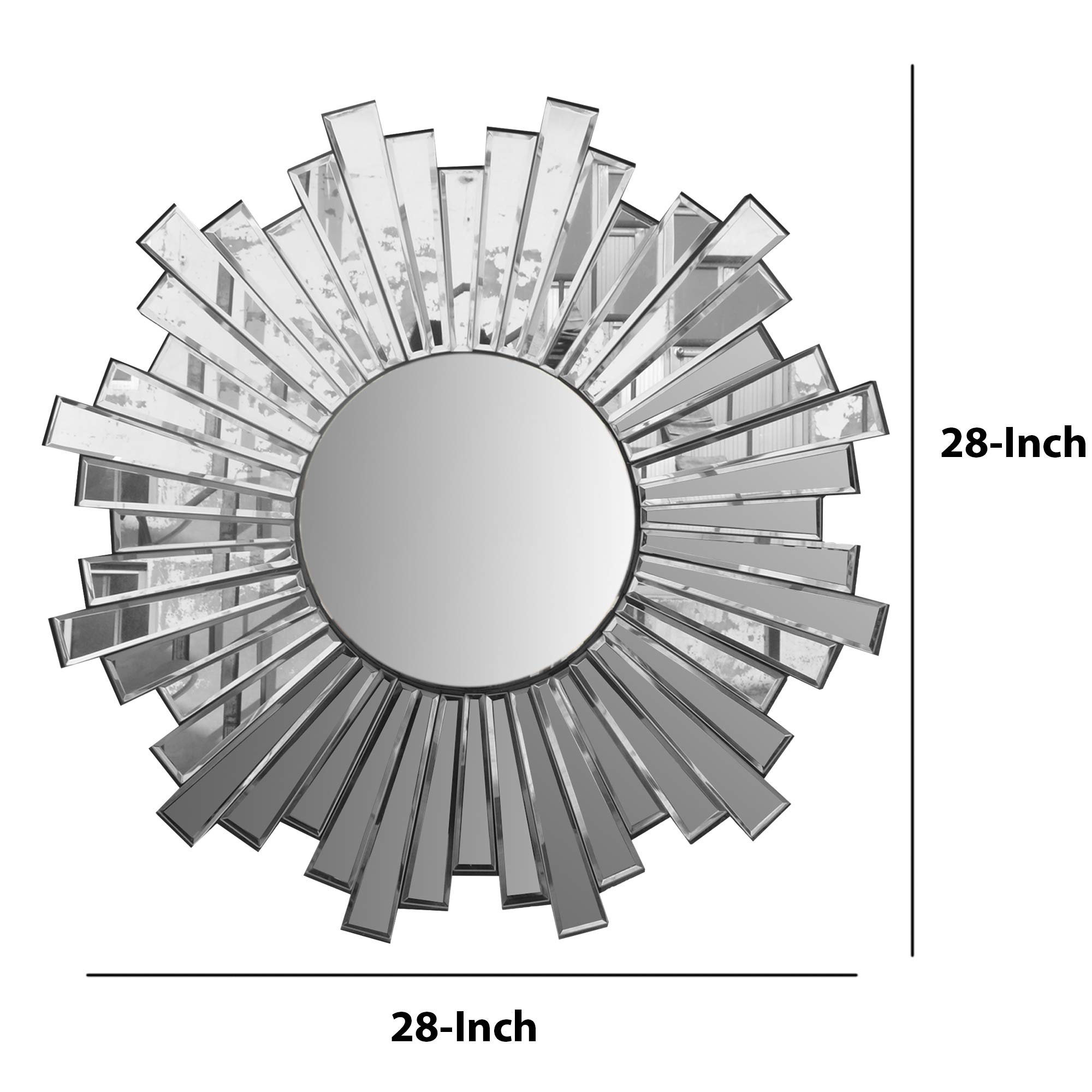 The Urban Port 28 Inch Round Floating Wall Mirror with Sunburst Design Frame