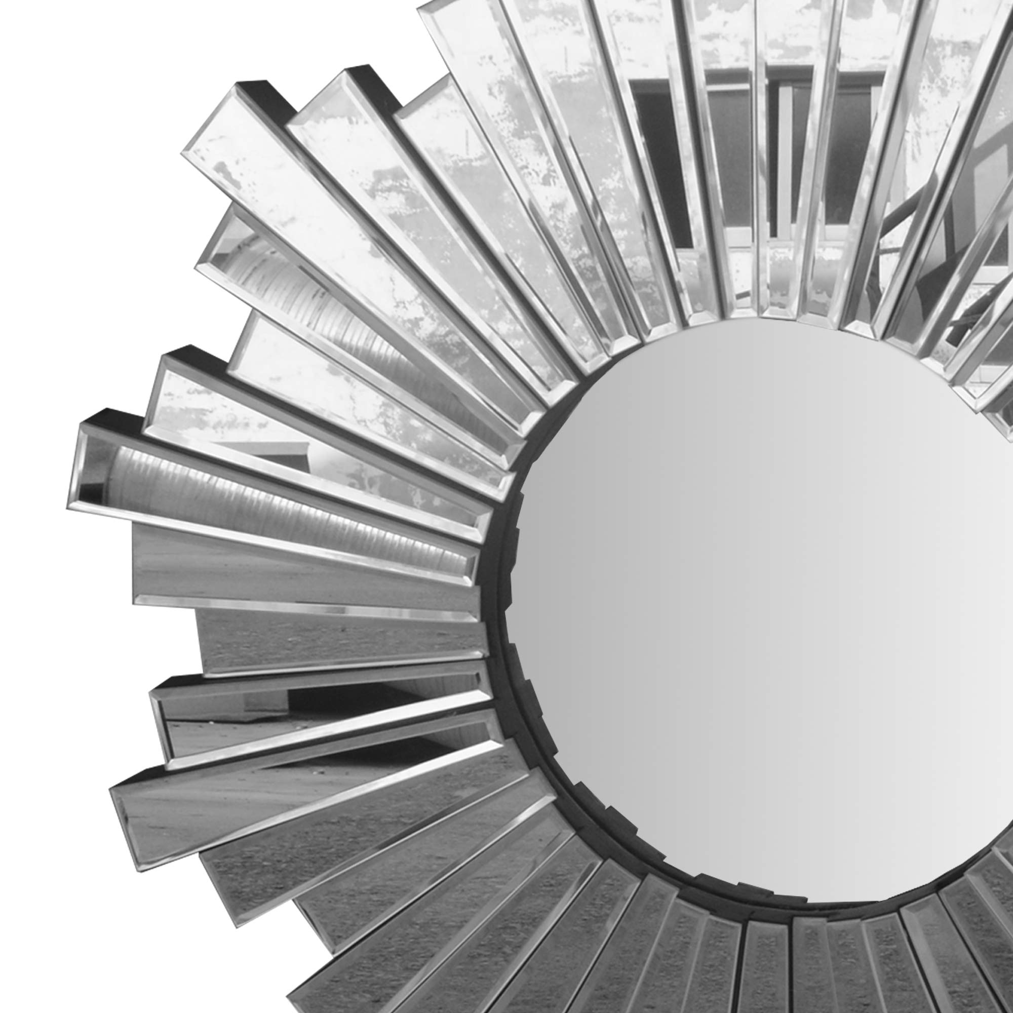 The Urban Port 28 Inch Round Floating Wall Mirror with Sunburst Design Frame