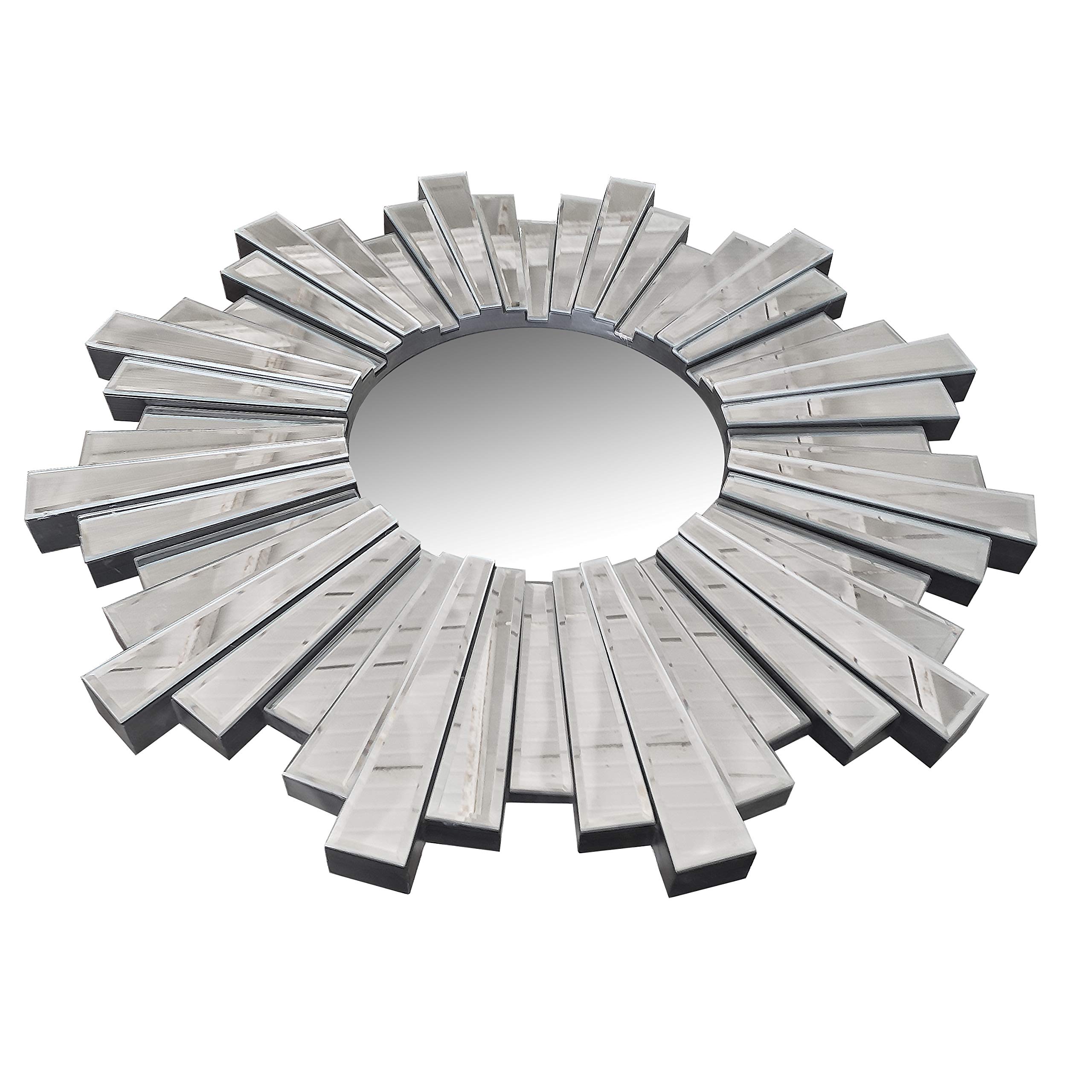 The Urban Port 28 Inch Round Floating Wall Mirror with Sunburst Design Frame