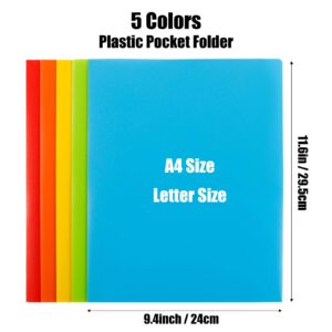 LABUK 5 Pack Plastic Pocket Folder Heavy Duty Folders with Pockets Fit A4 Letter Size Paper for School Office(5 Color)