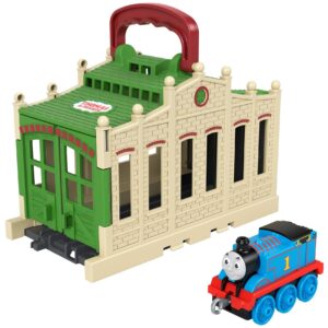 thomas & friends connect & go thomas shed, push-along train engine with take-along storage shed for preschool kids ages 3 years and up