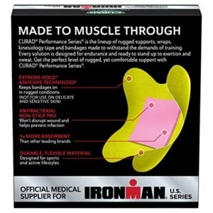 CURAD Performance Series IRONMAN Antibacterial Bandages, Extreme Hold Adhesive Technology, Knee & Elbow 3 inches x 3 inches, 10 Count, Ideal for Cuts, Scrapes, Sports, and Active Lifestyles