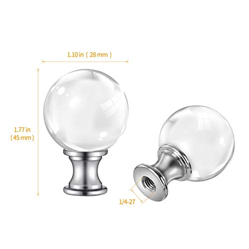 【2 Pack】PEESIN Lamp Finials, 1/4-27 Inch Threaded Base Glass Ball Lamp Finials Decorative, Finials for Lamps with Chrome Base, Lamp Shade Finials Decorative for Table or Floor Lamps