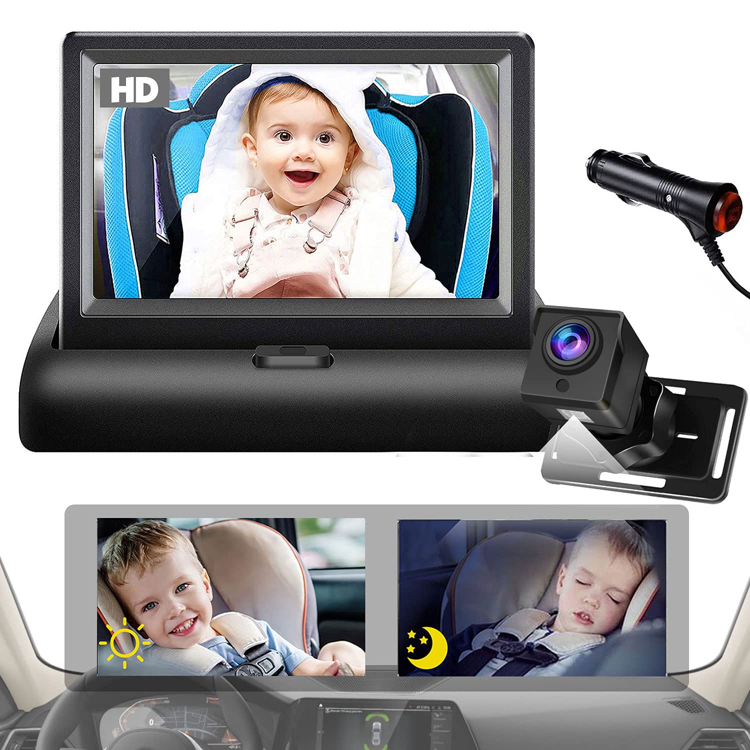 Baby Mirror for Car-Back Seat Baby Car Camera with Night Vision,View Infant in Rear Facing Seat with 4.3 Inch HD Display,Not Need to Turn Around,Observe The Baby's Every Move at Any Time while Driving