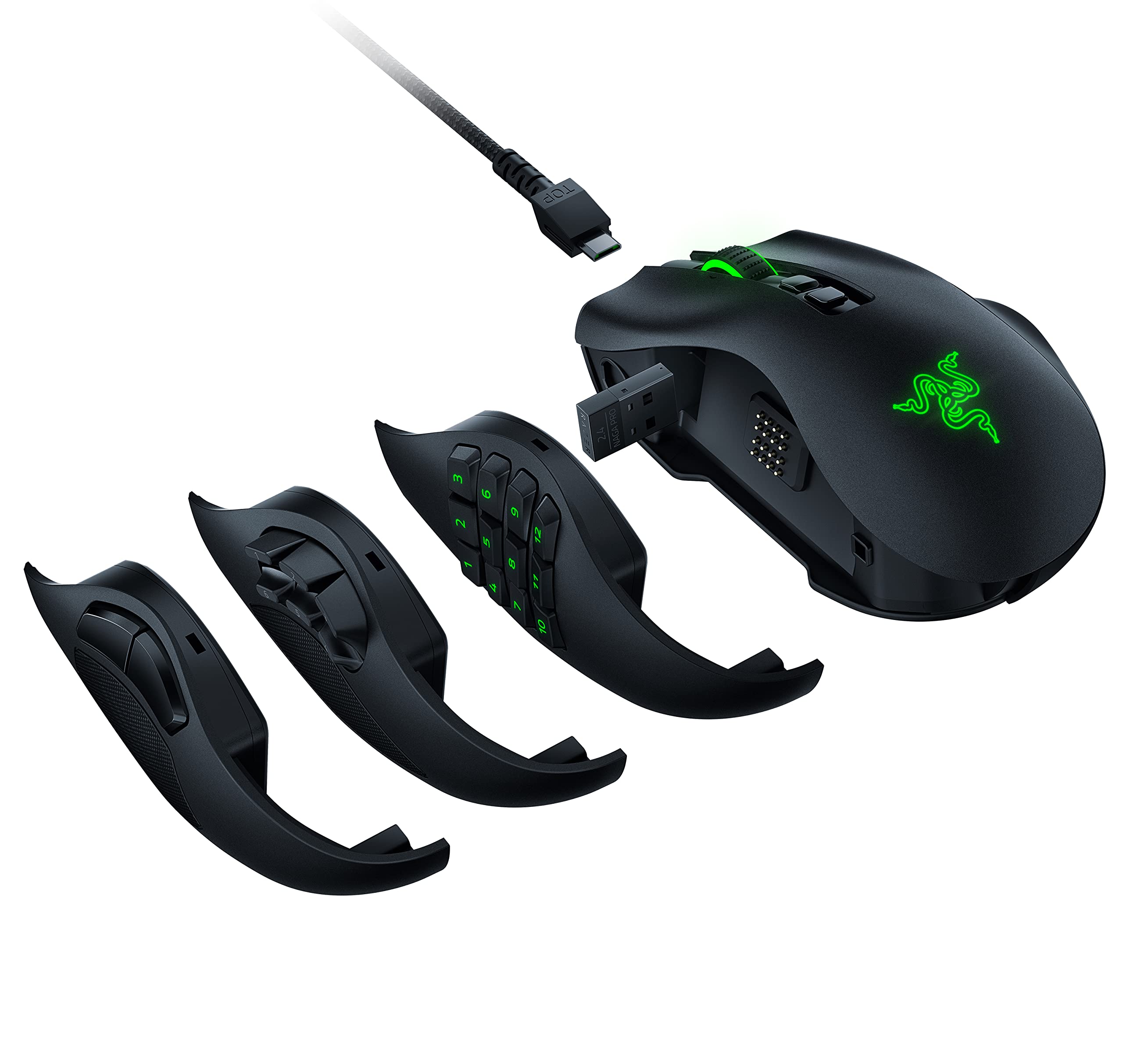 Razer Naga Pro Wireless Gaming Mouse: Interchangeable Side Plate w/ 2, 6, 12 Button Configurations - Focus+ 20K DPI Optical Sensor - Fastest Gaming Mouse Switch - Chroma RGB Lighting (Renewed)