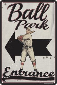 ballpark entrance 12" x 8" tin sign baseball theme home bar decor