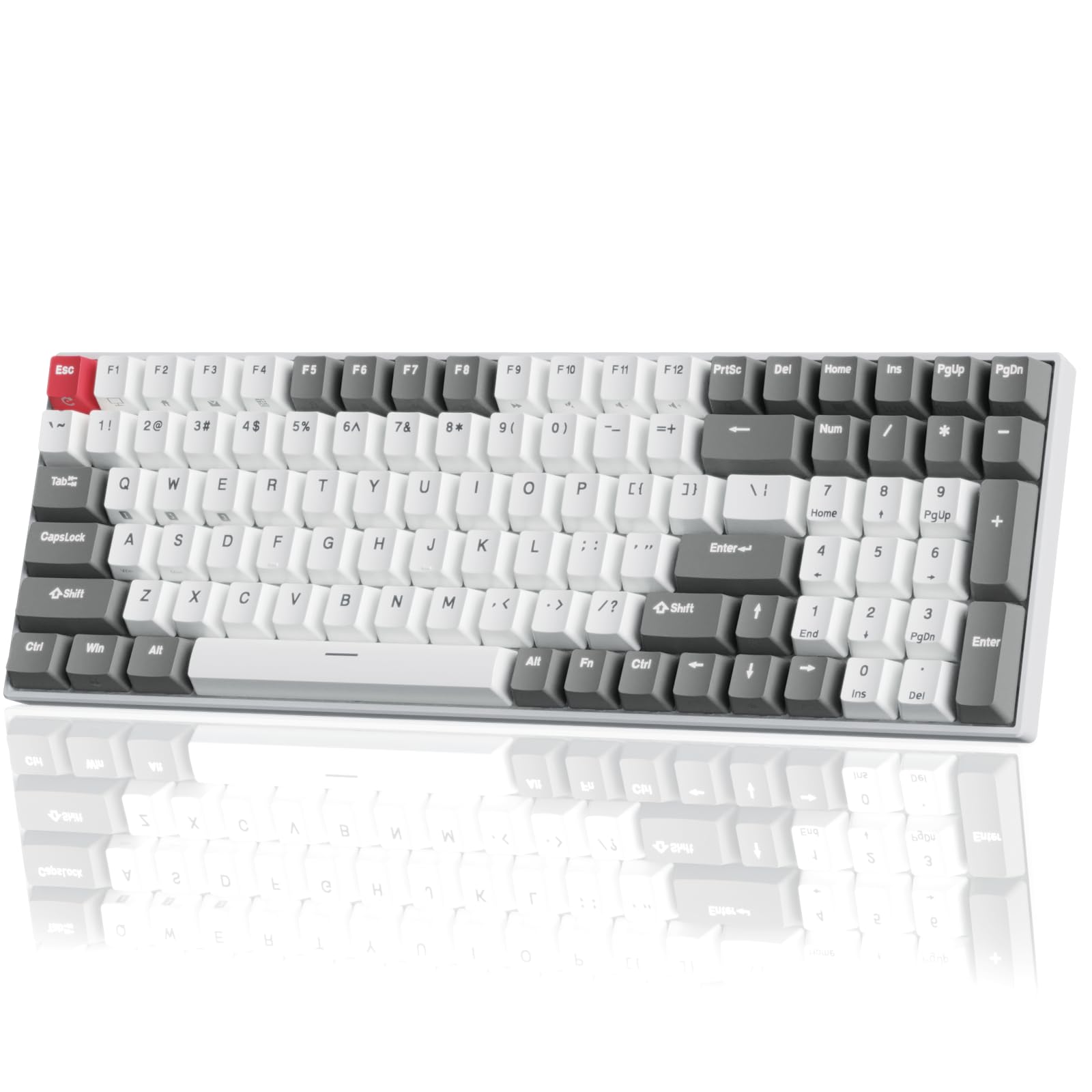 RK ROYAL KLUDGE RK100 Wireless Mechanical Keyboard RGB Backlit Bluetooth5.1/2.4G/Wired 96% Full Size 100-Key Hot Swappable Gaming Keyboard Red Switch Classic