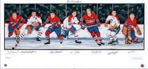 autograph warehouse 408825 montreal canadiens lithograph autographed by guy lafleur maurice richard henri richard gump worsley jean beliveau bernie geoffrieon serge savard