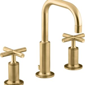 KOHLER K-14406-3-2MB Purist Bathroom Sink Faucet, Widespread Low Cross Handles and Low Gooseneck Spout, Vibrant Brush Moderne Brass