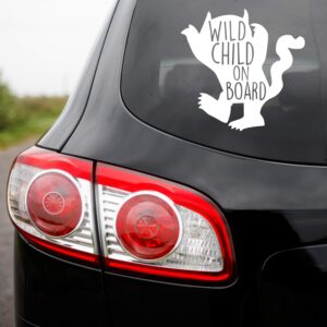 vinyl wall art decal - wild child on board - 5" x 5" - sarcastic cute funny adult joke little devil shape quote sticker for playroom daycare family cars minivan rear window car bumper decor (white)