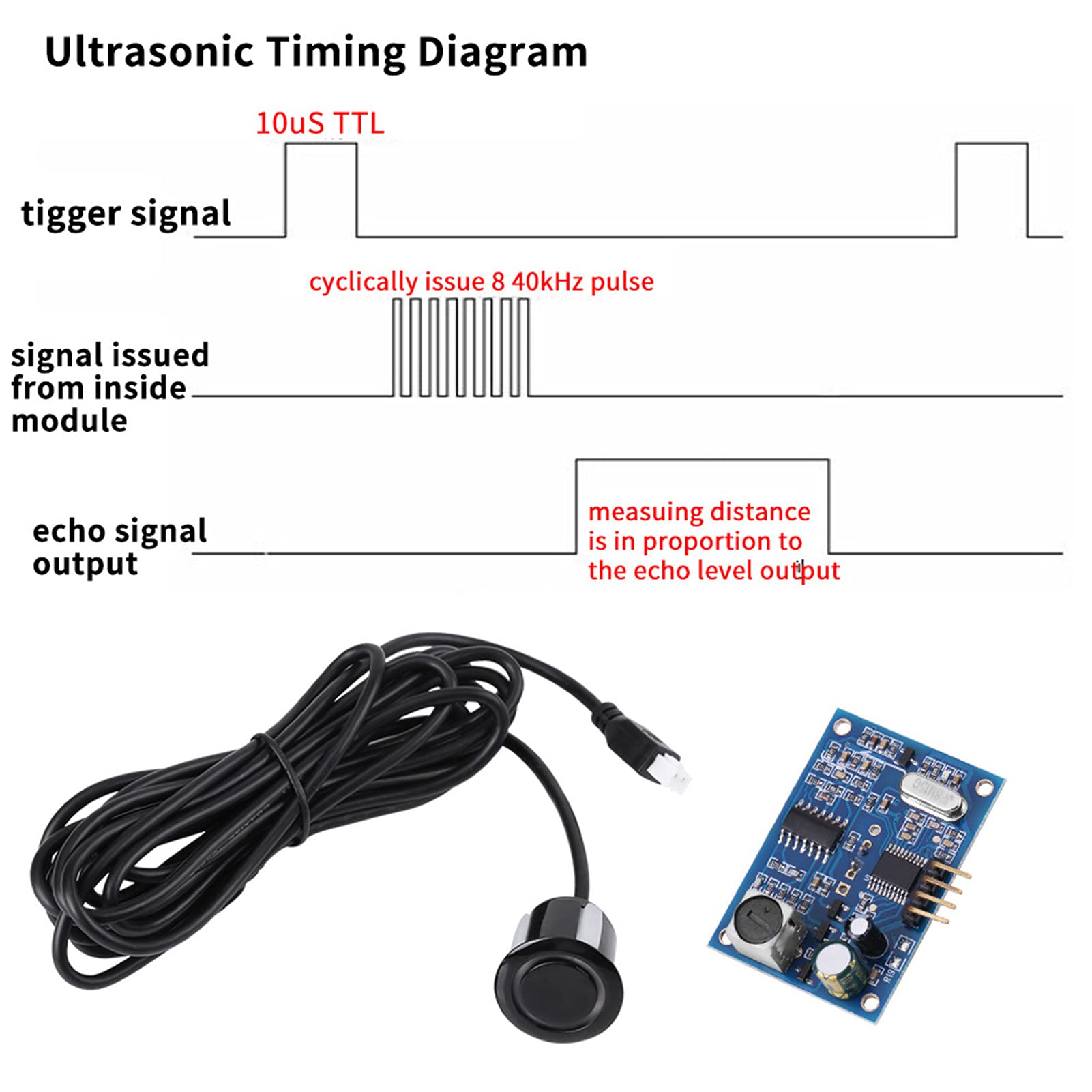 5V Integrated Ultrasonic Module Ultrasonic Distance Sensor Measuring Transducer Distance Sensor Waterproof Ultrasonic Measuring Board Transducer Probe for Horizontal Distance Measuring