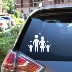 vinyl wall art decal - little family - 4" x 5" - inspirational modern cute four little family shape sticker for playroom daycare closet mirror family cars minivan rear window car bumper decor (white)