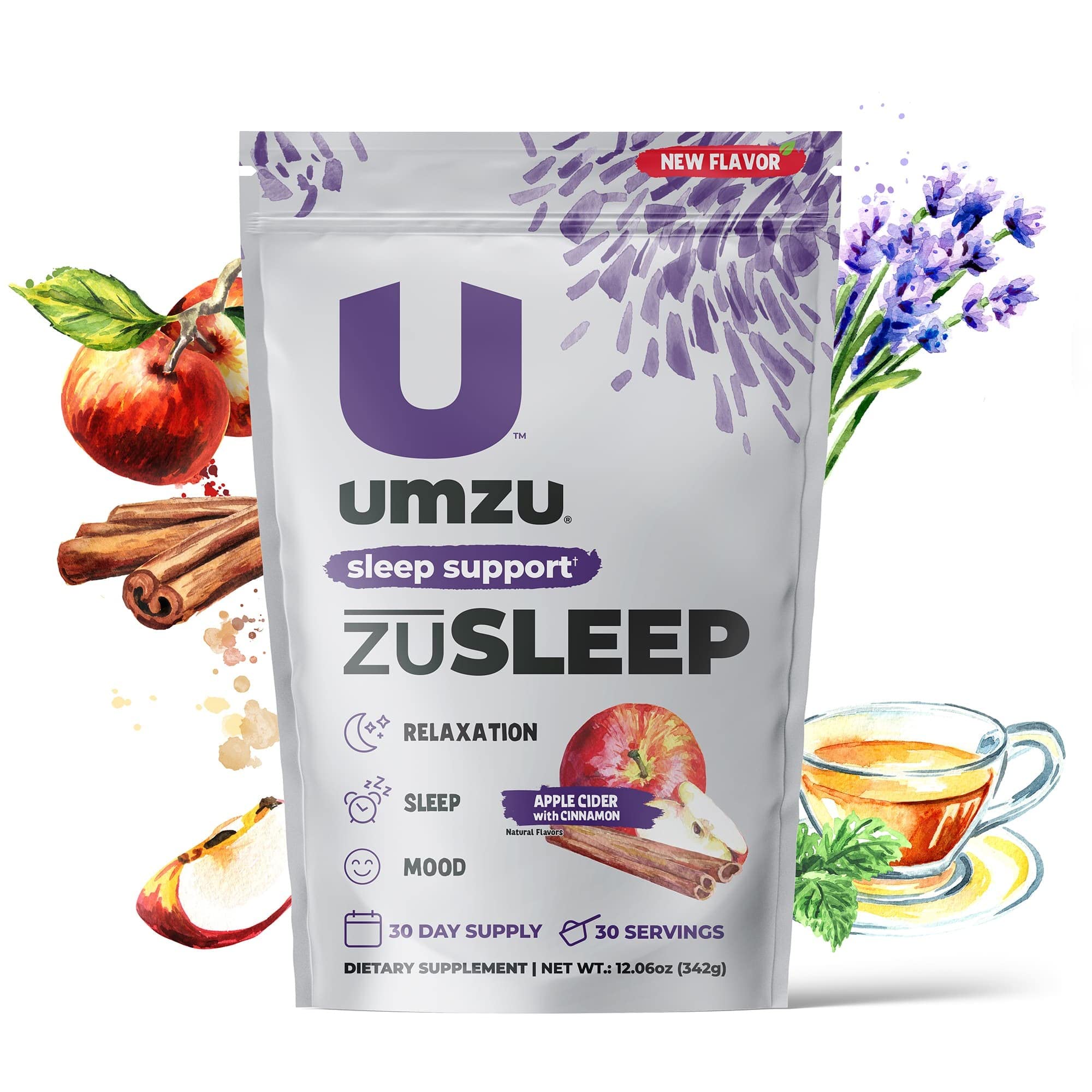 UMZU zuSleep - Natural Sleep & Relaxation Support - with Ashwagandha Root Extract, L-Theanine & Magnesium - Take 1x Daily with Water - 30 Day Supply - 12.6 oz - Apple Cider with Cinnamon