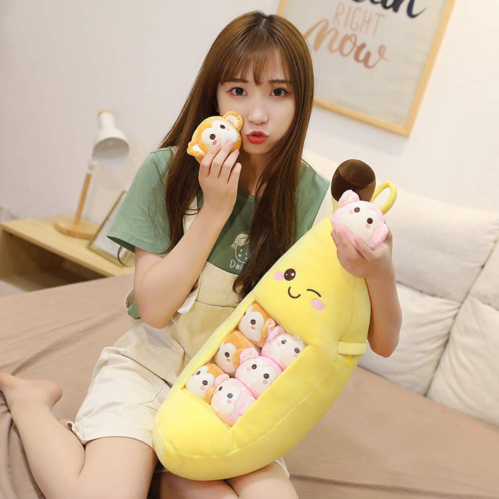 REFAHB Cute Throw Pillow Stuffed Banana Toys Removable Fluffy Creative Gifts for Teens Girls Kids