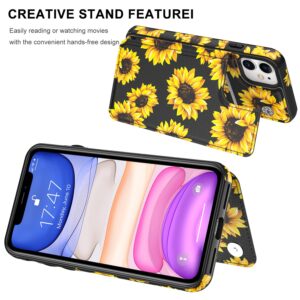 LETO iPhone 11 Case,Leather Wallet Case with Fashion Floral Flower Designs for Girls Women,with Kickstand Card Slots Cover,Protective Phone Case for Apple iPhone 11 6.1" Blooming Sunflowers